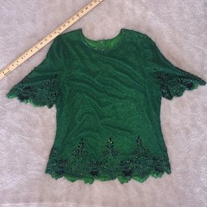 Vintage | Tops | Vintage Emerald Green Beaded Top | Poshmark
